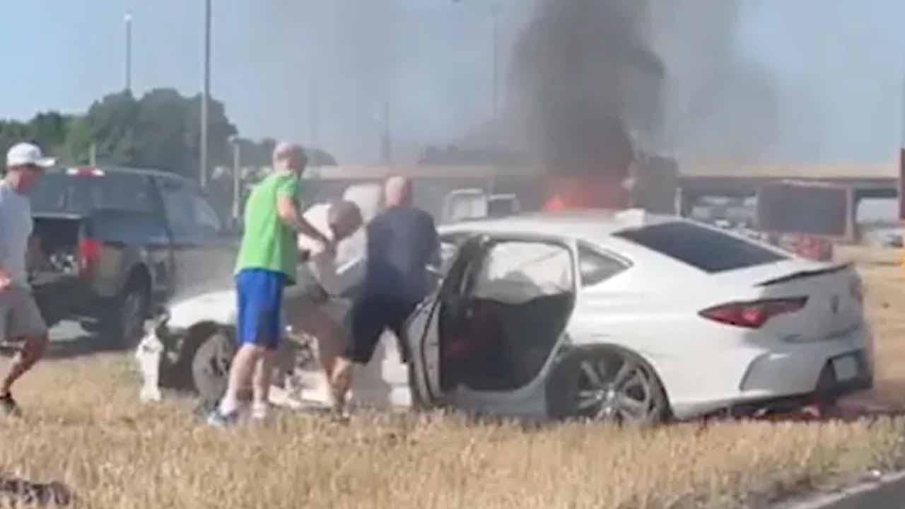 Five Good Samaritans pull out driver from a burning car seconds before ...