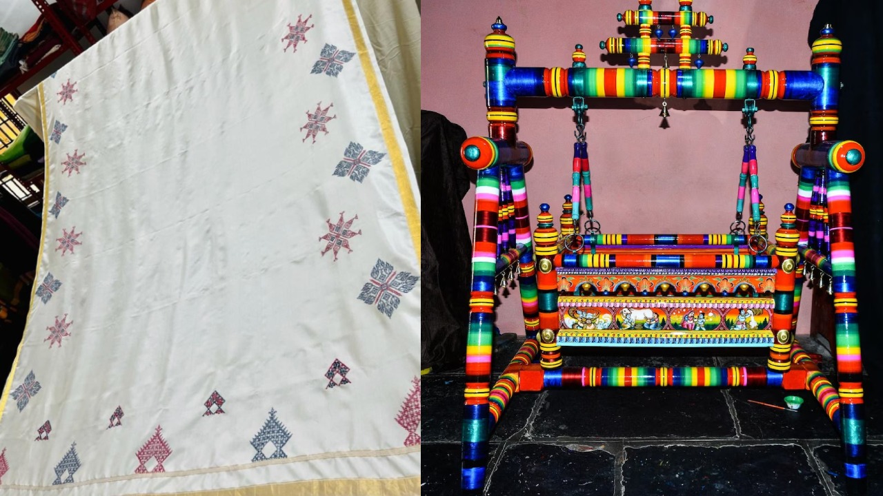 Dharwad Dirtsct officals given Dharwad kasuti shawl and tottilu to PM ...